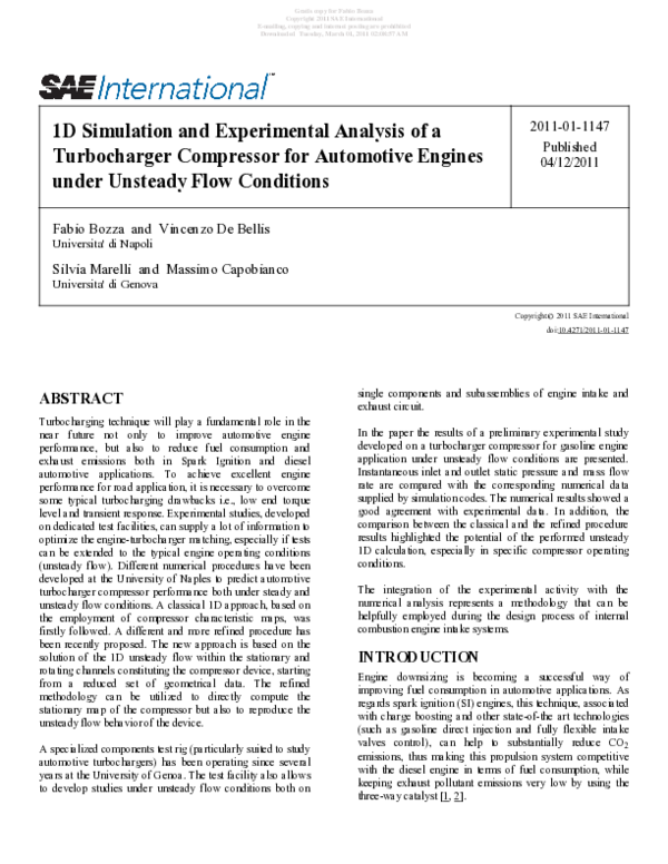 (PDF) 1D Simulation and Experimental Analysis of a Turbocharger ...