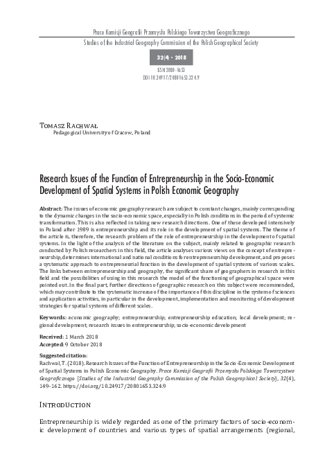 (PDF) Research Issues of the Function of Entrepreneurship in the Socio-Economic Development of ...