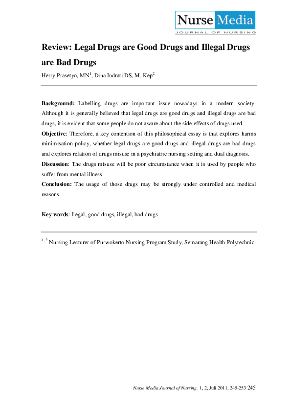 (PDF) Review: Legal Drugs are Good Drugs and Illegal Drugs are Bad Drugs