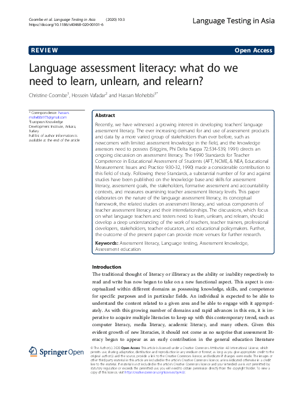 (PDF) Language assessment literacy: what do we need to learn, unlearn ...