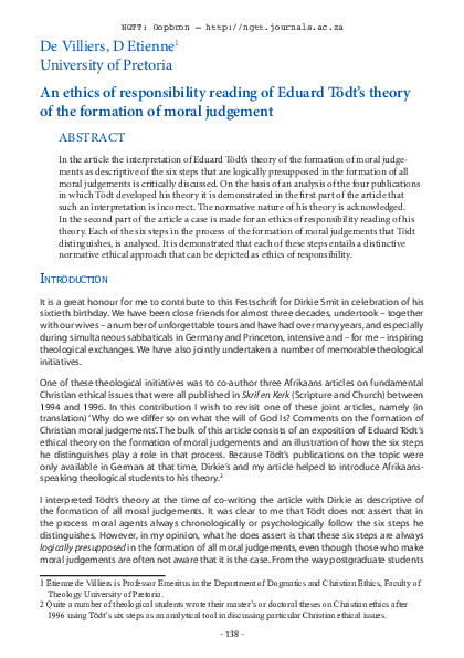 (PDF) An ethics of responsibility reading of Eduard Tödt’s theory of the formation of moral ...