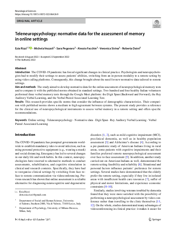 (PDF) Teleneuropsychology: normative data for the assessment of memory ...