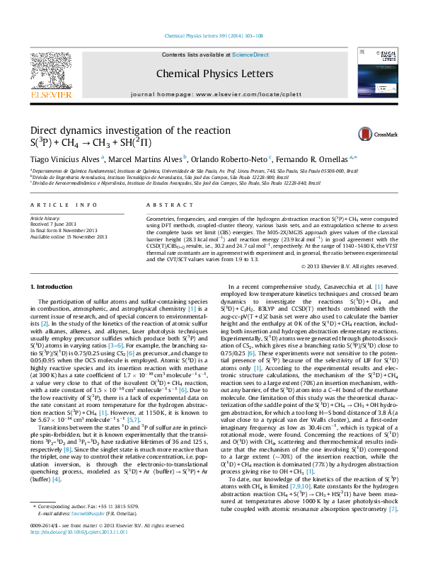 (PDF) Direct dynamics investigation of the reaction S(3P)+CH4→CH3+SH(2Π)