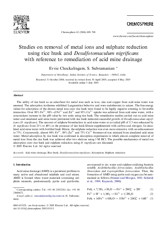 (PDF) Studies on removal of metal ions and sulphate reduction using ...