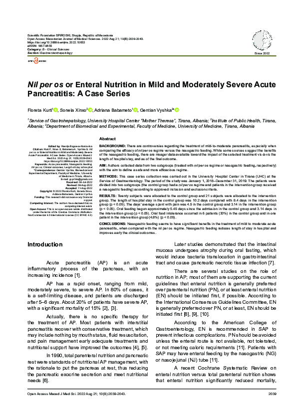 (PDF) Nil per os or Enteral Nutrition in Mild and Moderately Severe ...