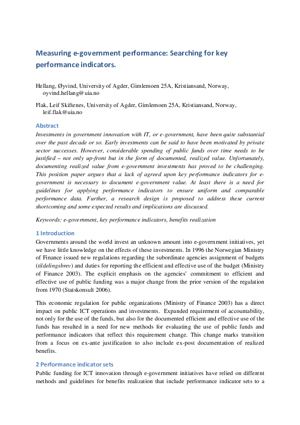 (PDF) Measuring e-government performance: Searching for key performance ...