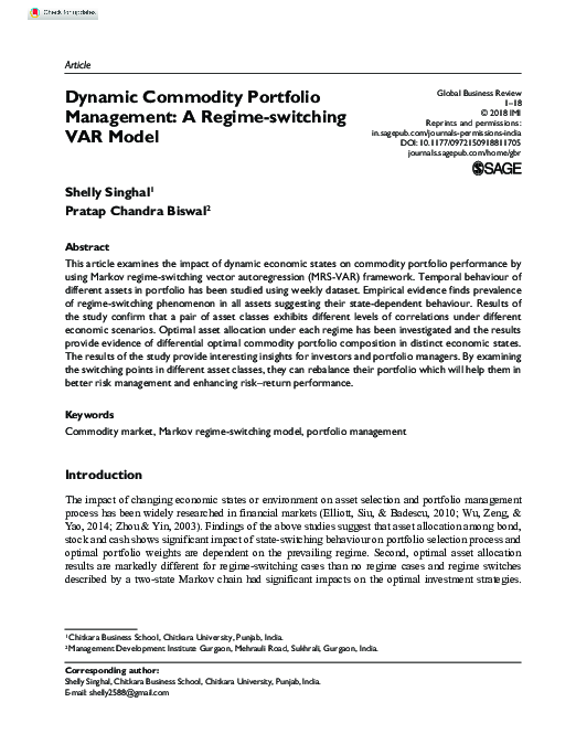 (PDF) Dynamic Commodity Portfolio Management: A Regime-switching VAR Model