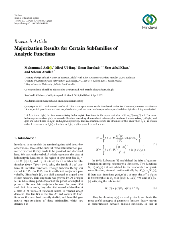 (PDF) Majorization Results for Certain Subfamilies of Analytic Functions