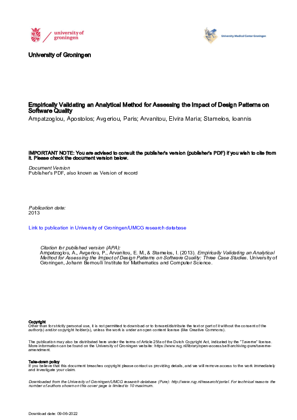 (PDF) Empirically Validating an Analytical Method for Assessing the Impact of Design Patterns on ...