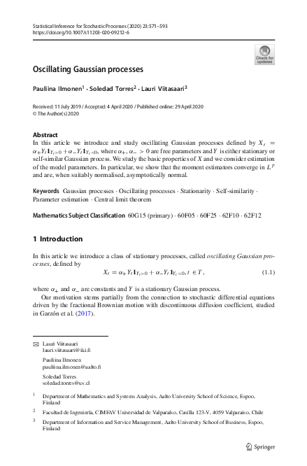 (PDF) Oscillating Gaussian processes | Pauliina Ilmonen - Academia.edu (PDF) Oscillating Gaussian processes | Pauliina Ilmonen - Academia.edu