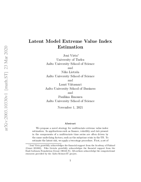 (PDF) Latent Model Extreme Value Index Estimation