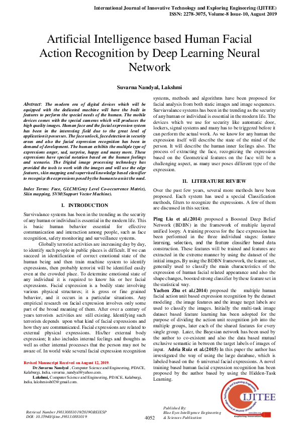 (PDF) Artificial Intelligence based Human Facial Action Recognition by Deep Learning Neural Network