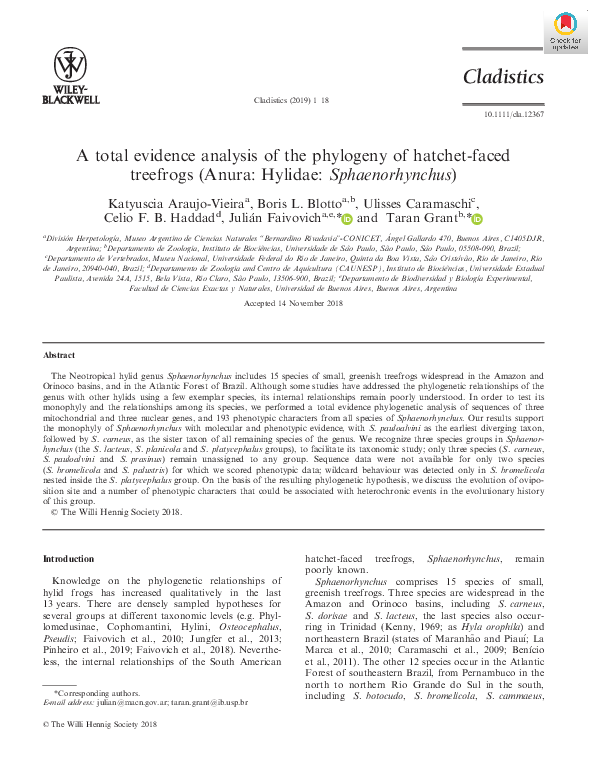 (PDF) A total evidence analysis of the phylogeny of hatchet‐faced ...
