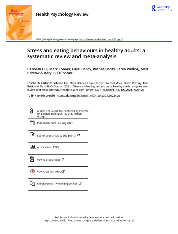 (PDF) Stress and eating behaviours in healthy adults: a systematic review and meta-analysis