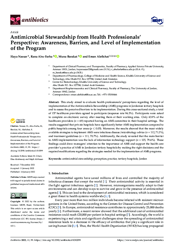 (PDF) Antimicrobial Stewardship from Health Professionals’ Perspective: Awareness, Barriers, and ...