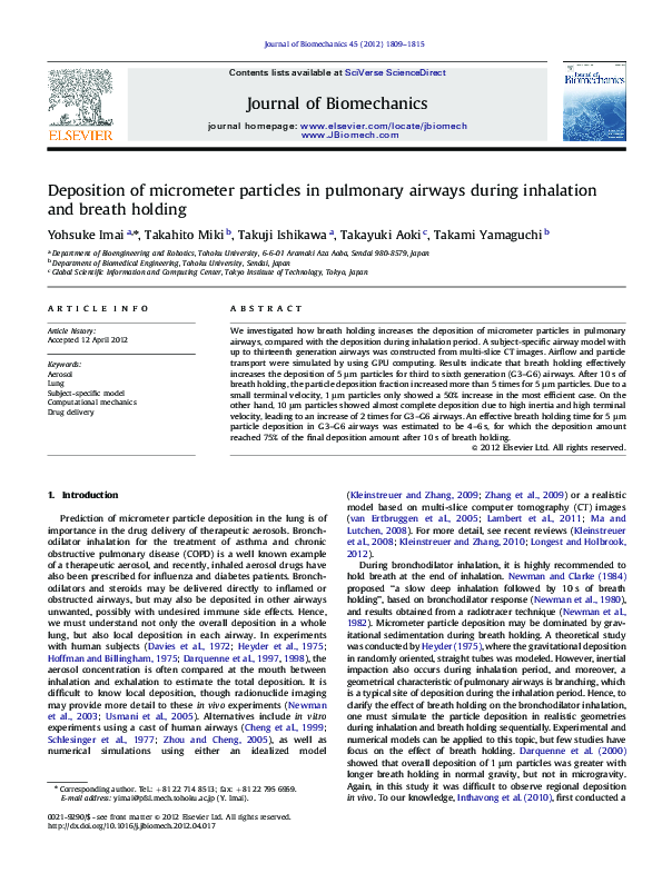 (PDF) Deposition of micrometer particles in pulmonary airways during ...