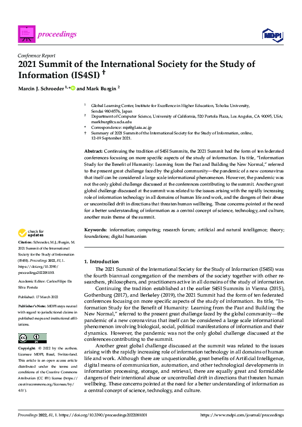 (PDF) 2021 Summit of the International Society for the Study of Information (IS4SI)