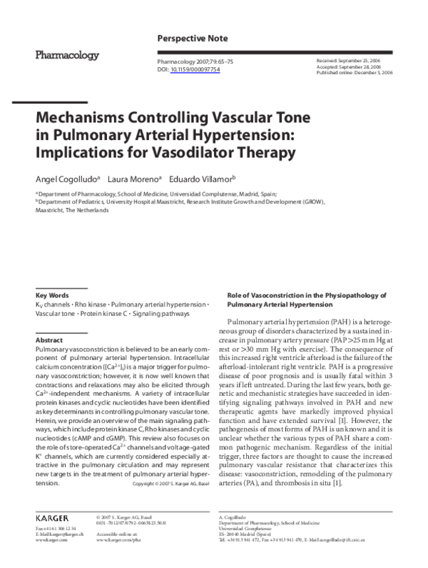 (PDF) Mechanisms Controlling Vascular Tone in Pulmonary Arterial ...