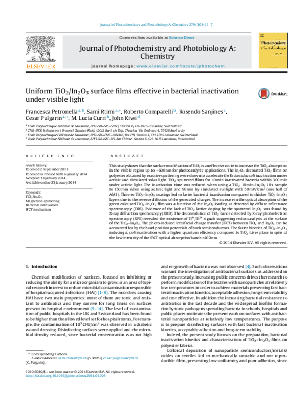 (PDF) Uniform TiO2/In2O3 surface films effective in bacterial ...