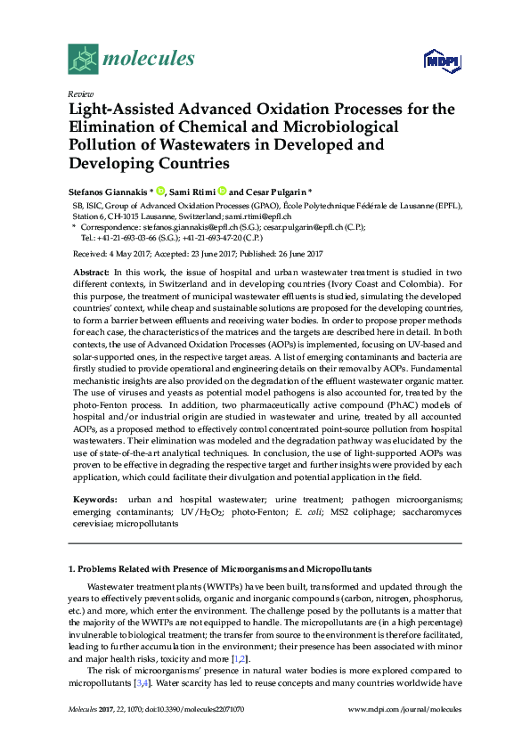 (PDF) Light-Assisted Advanced Oxidation Processes for the Elimination ...