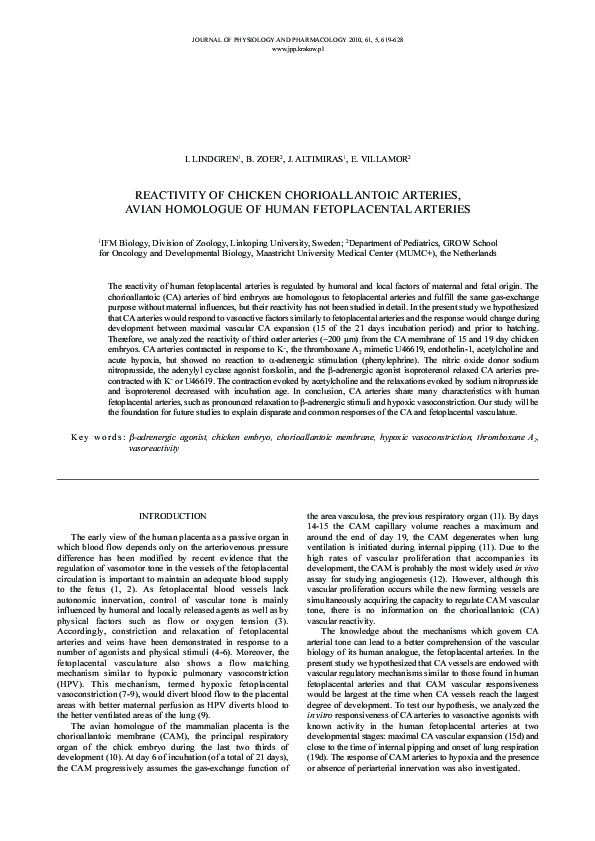 (PDF) Reactivity of chicken chorioallantoic arteries, avian homologue ...