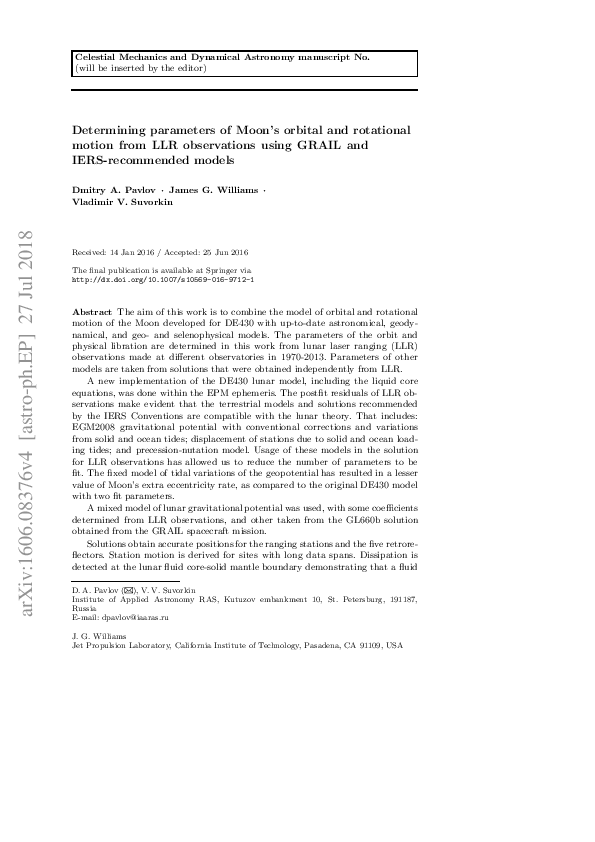 (PDF) Determining parameters of Moon’s orbital and rotational motion ...