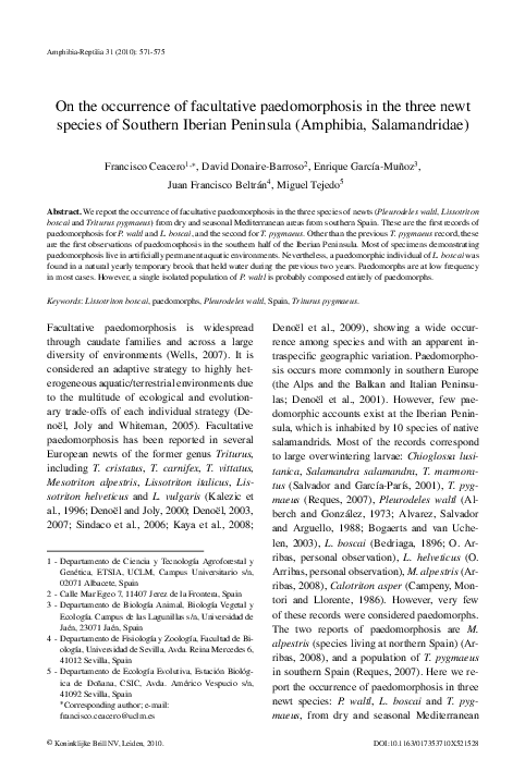 (PDF) On the occurrence of facultative paedomorphosis in the three newt ...