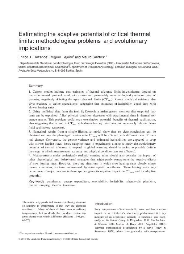 (PDF) Estimating the adaptive potential of critical thermal limits ...