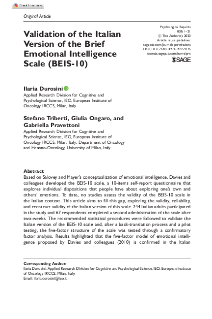 (PDF) Validation of the Italian Version of the Brief Emotional ...