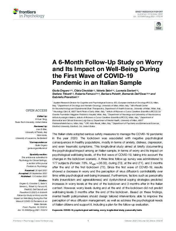 (PDF) A 6-Month Follow-Up Study on Worry and Its Impact on Well-Being ...