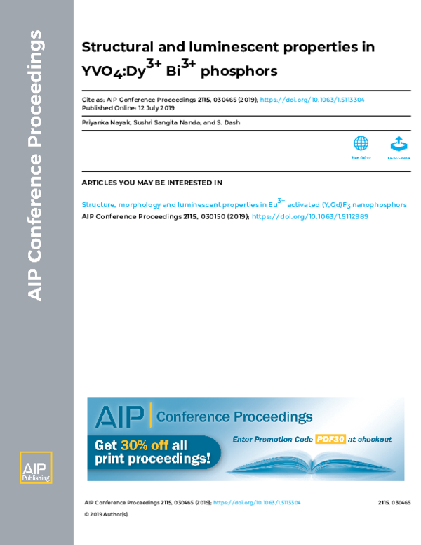 (PDF) Structural and luminescent properties in YVO4:Dy3+ Bi3+ phosphors