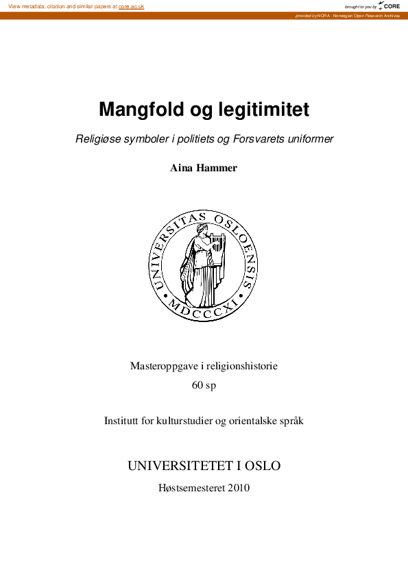 (PDF) Mangfold og legitimitet : religiøse symboler i politiets og ...