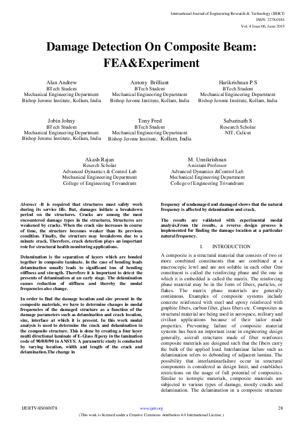 (PDF) Damage Detection on Composite Beam: FEA&Experiment