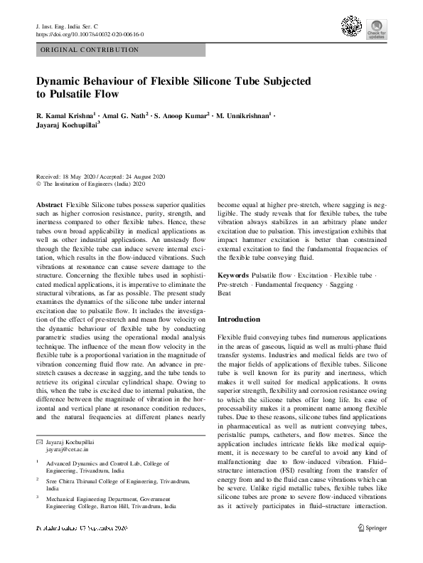 (PDF) Dynamic Behaviour of Flexible Silicone Tube Subjected to Pulsatile Flow