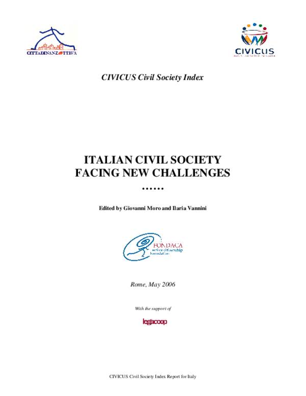 (PDF) CIVICUS Civil Society Index Report For Italy: Italian Civil ...