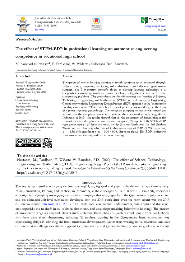 (PDF) The Effect of STEM-EDP in Professional Learning on Automotive ...