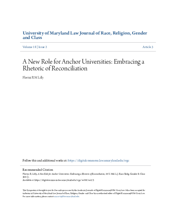 (PDF) A New Role for Anchor Universities: Embracing a Rhetoric of ...