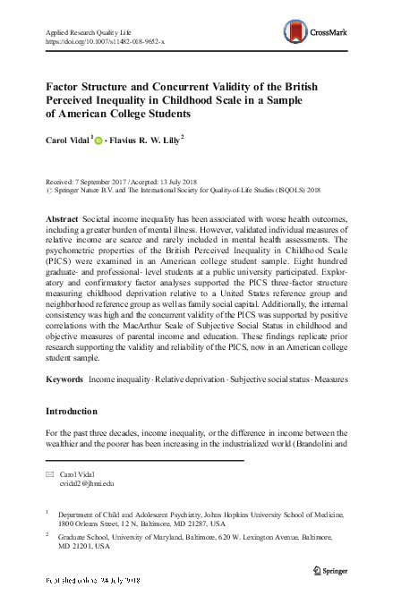 (PDF) Factor Structure and Concurrent Validity of the British Perceived Inequality in Childhood ...