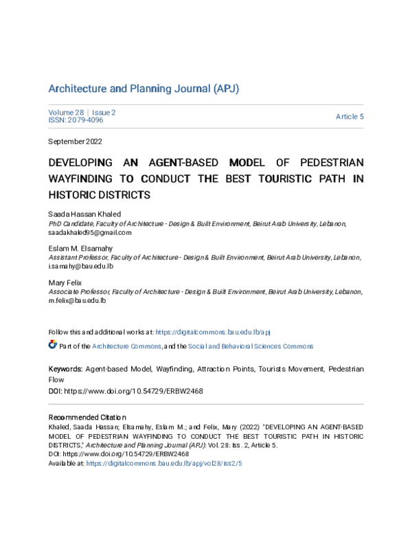Pdf Developing An Agent Based Model Of Pedestrian Wayfinding To Conduct The Best Touristic