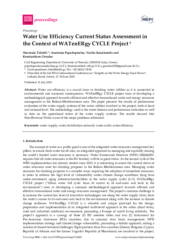 (PDF) Assessing Water Use Efficiency in Balkan Utilities