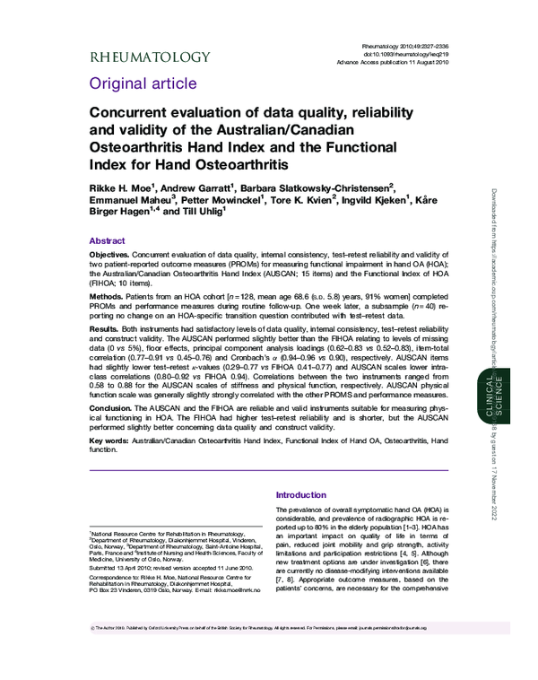 (PDF) Concurrent evaluation of data quality, reliability and validity of the Australian/Canadian ...