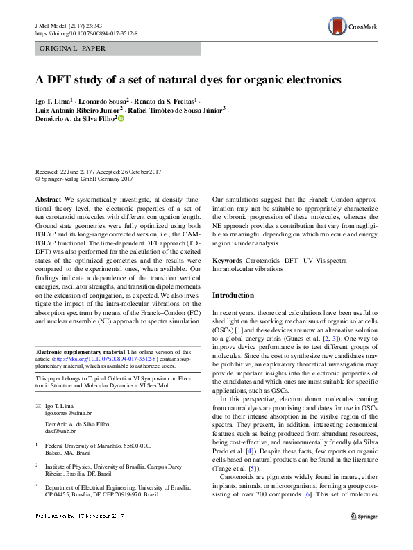 (PDF) A DFT study of a set of natural dyes for organic electronics