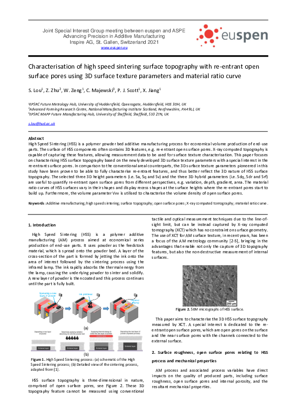 (PDF) Characterisation of High Speed Sintering Surface Topography with ...