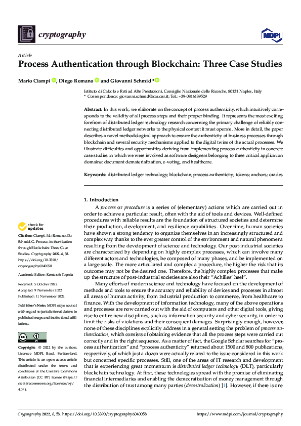 (PDF) Process Authentication through Blockchain: Three Case Studies