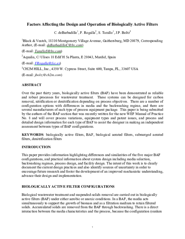 (PDF) Factors Affecting the Design and Operation of Biologically Active ...