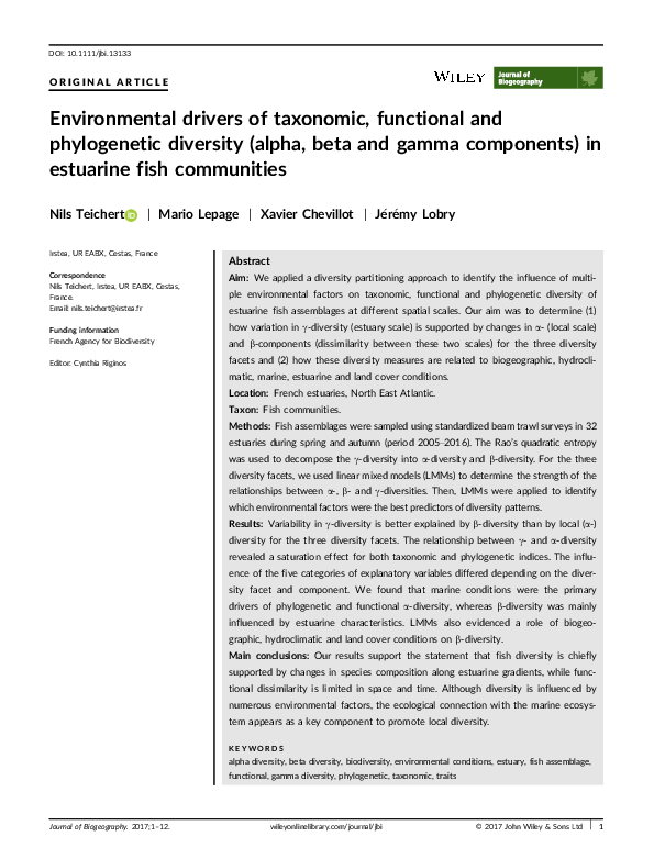 (PDF) Environmental drivers of taxonomic, functional and phylogenetic ...