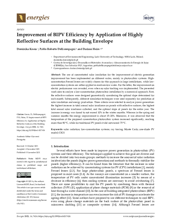 (PDF) Improvement of BIPV Efficiency by Application of Highly ...