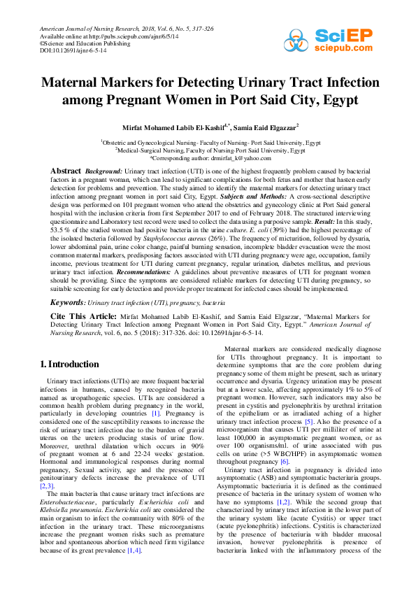 (PDF) Maternal Markers for Detecting Urinary Tract Infection among ...