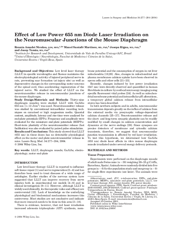 (PDF) Effect of low power 655 nm diode laser irradiation on the ...