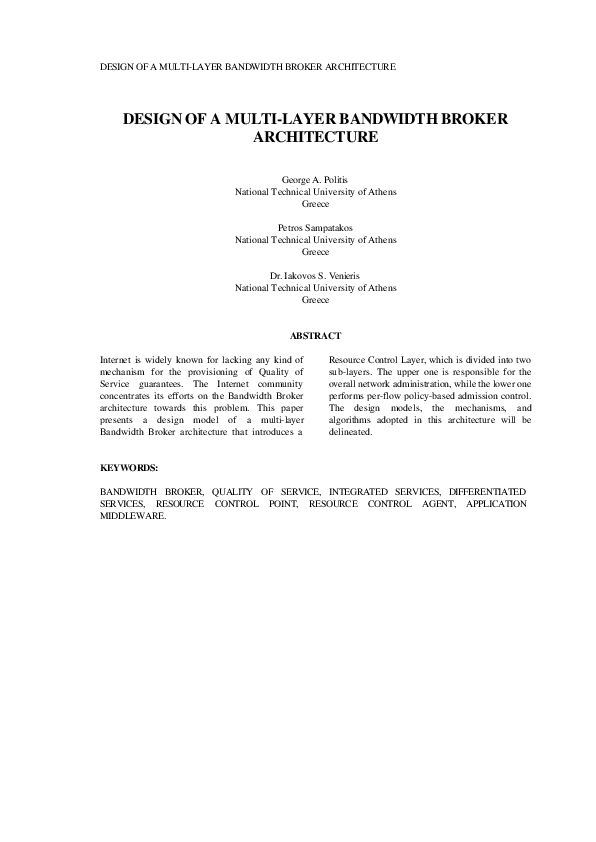Pdf Design Of A Multi Layer Bandwidth Broker Architecture